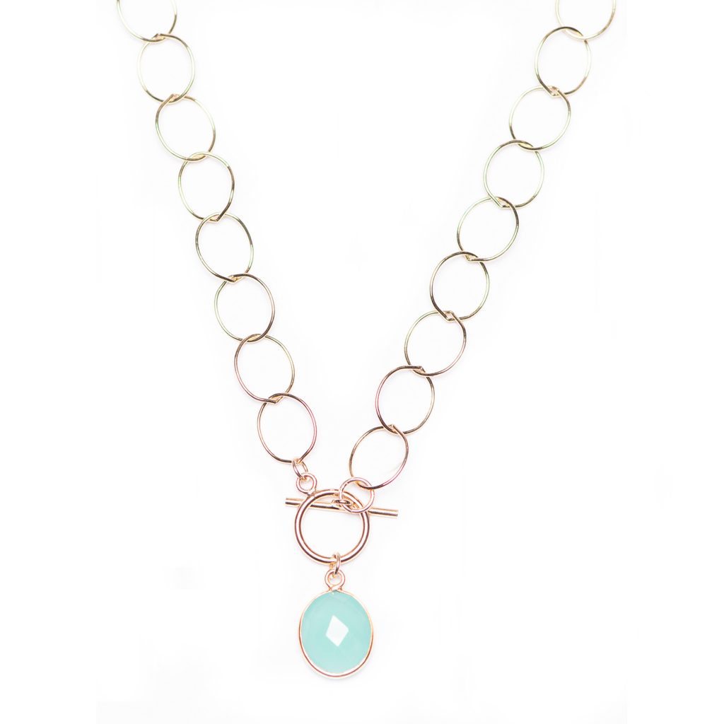 Necklace with Front Toggle, Aqua Chalcedony, 14K Gold Filled - Aspen & Salt