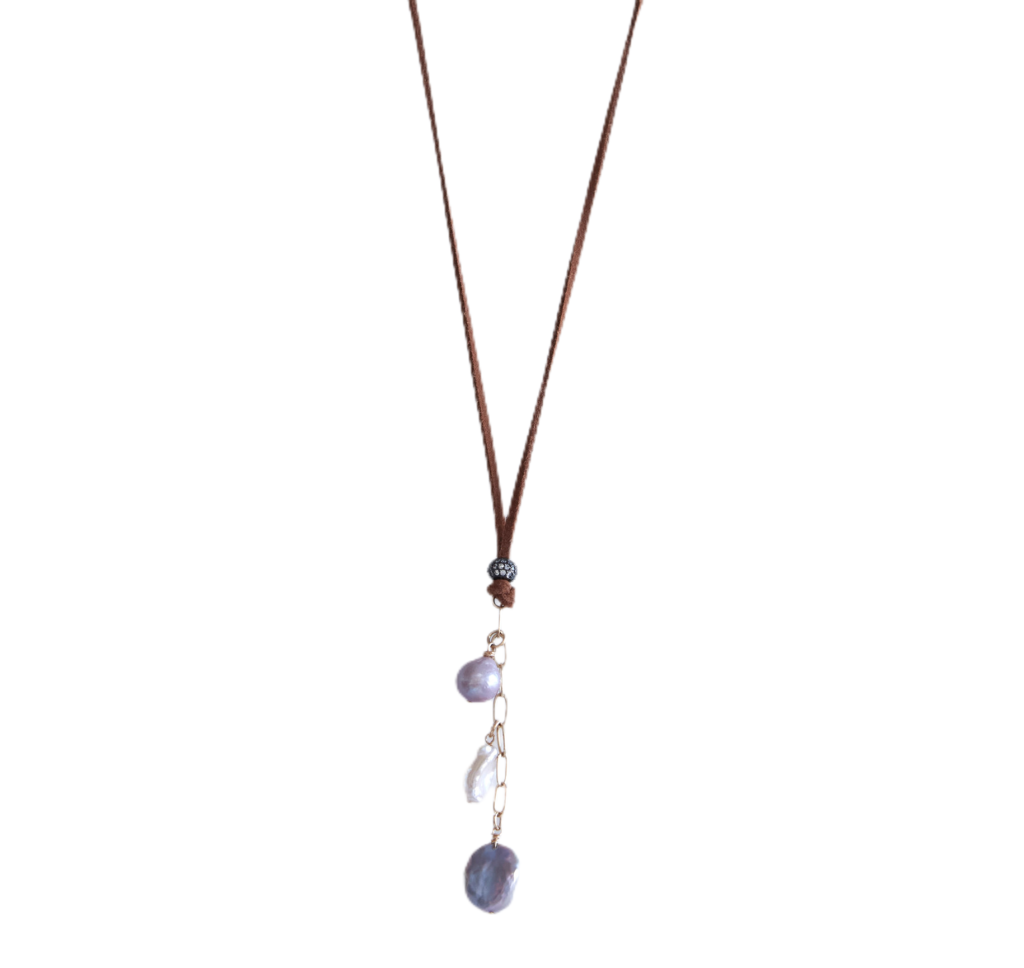 Baroque and Freshwater Pearl Suede Necklace - Aspen & Salt